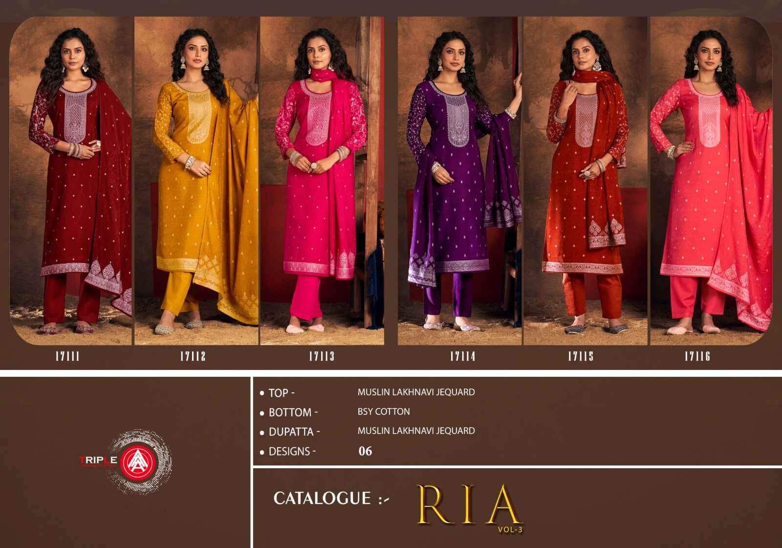 Triple Aaa Ria Vol 3 Designer Salwar Suits Collection