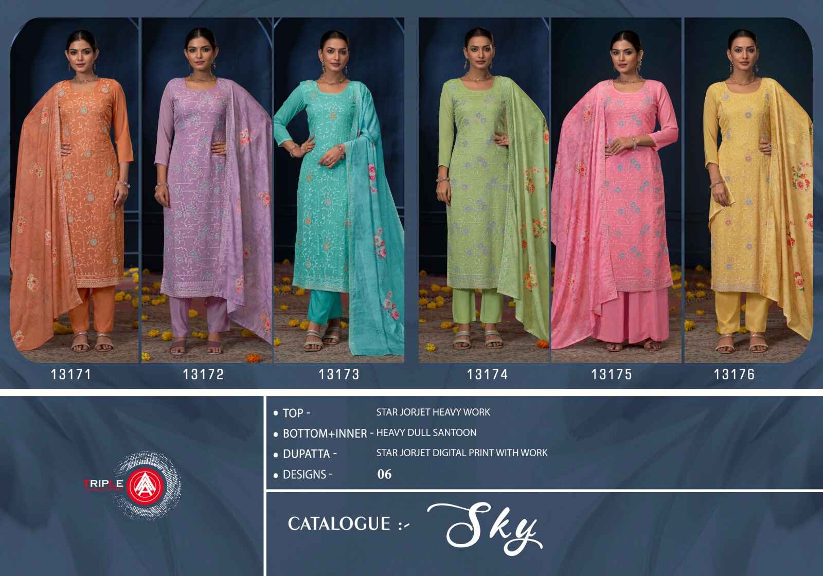 Triple Aaa Sky Designer Dress Material Collection
