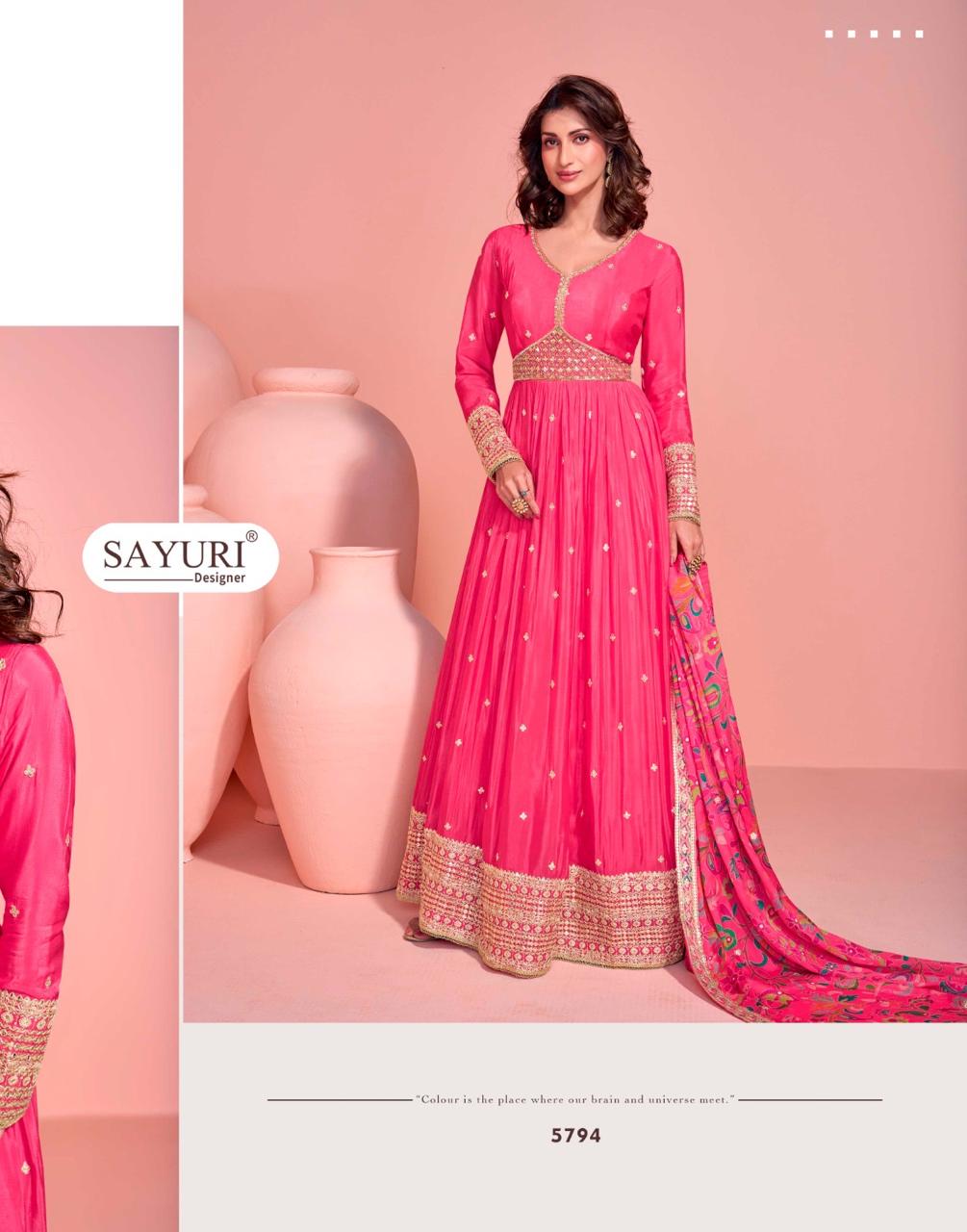 Sayuri Mayuri Chinon Designer Gown With Dupatta Collection